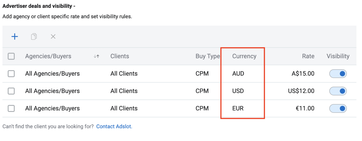 How to manage currency rates within Advertiser Deals – Publisher. By Adslot